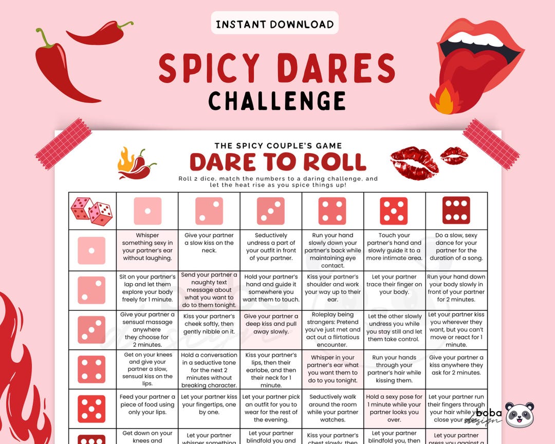 Printable Dirty Dares Game for Couple Spicy Couples Dice Game Spicy ...