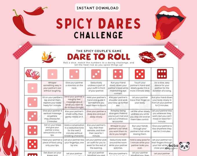 Printable Dirty Dares Game for Couple Spicy Couples Dice Game Spicy ...