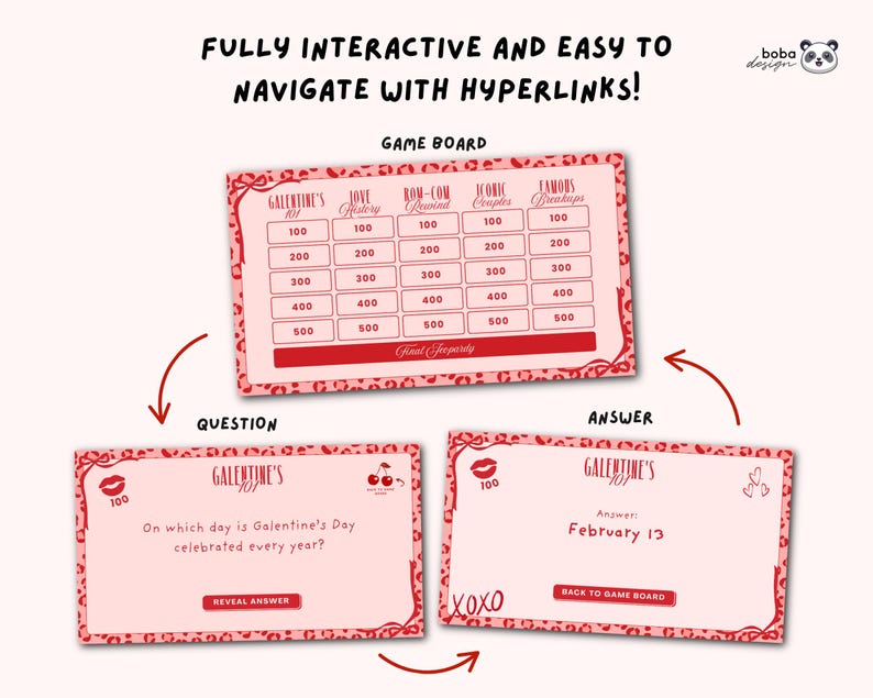Leopard Galentines Day Jeopardy Game, Valentines Day Jeopardy Galentine ...