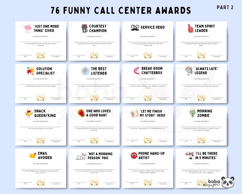 Printable Funny Call Center Employee Awards Appreciation Awards ...