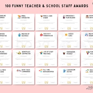 Printable Funny Teacher Awards Teacher and School Staff Appreciation ...