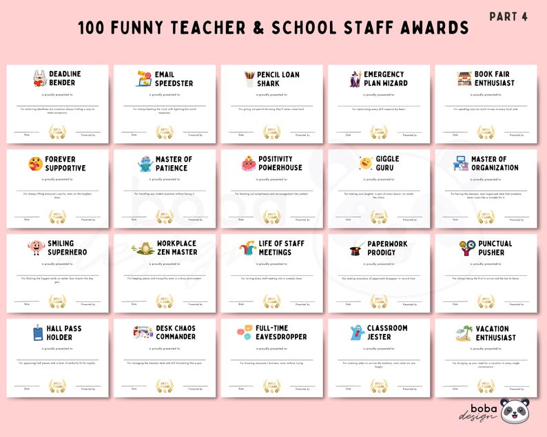 Printable Funny Teacher Awards Teacher and School Staff Appreciation ...