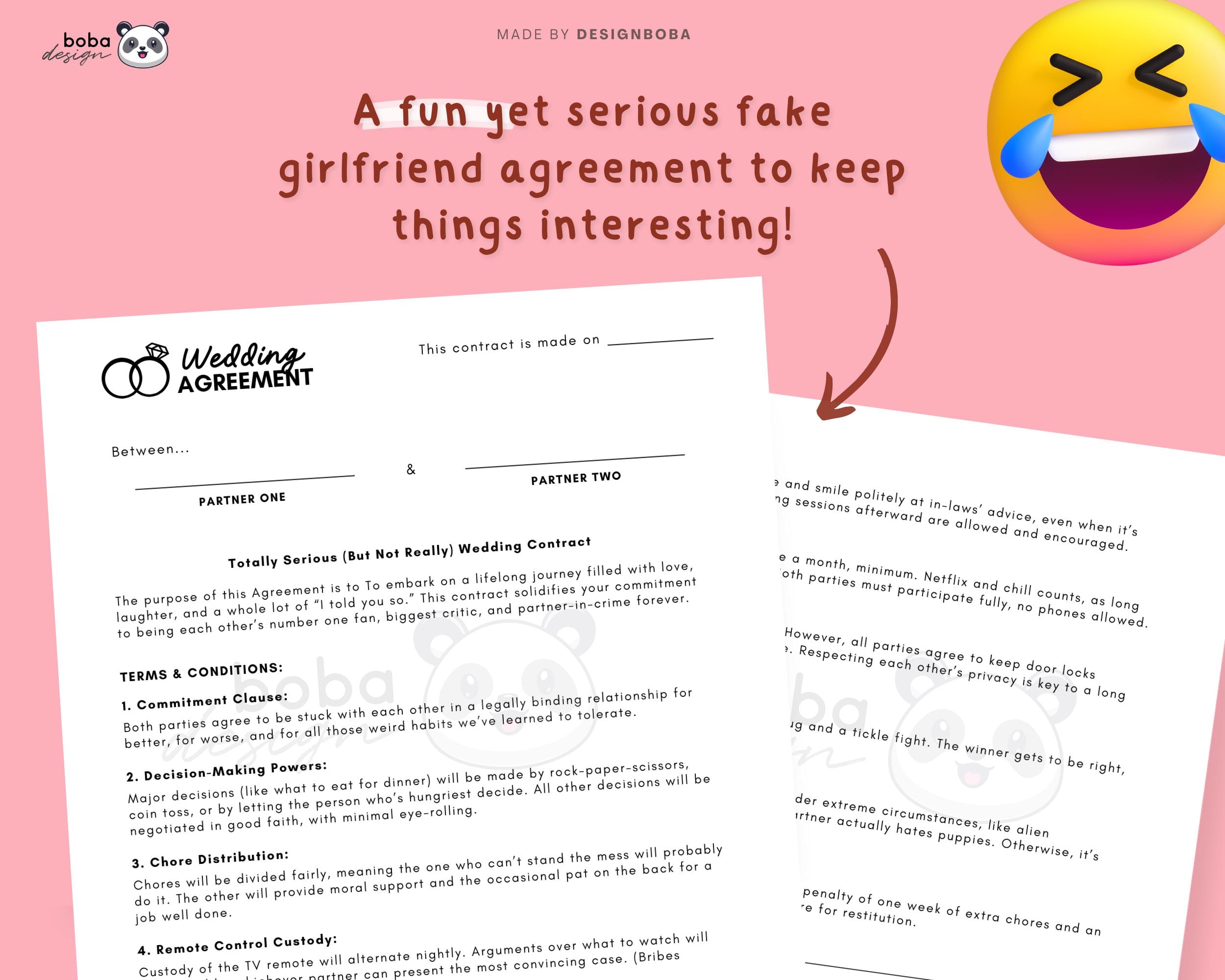 Funny Wedding Contract Wedding Gift Funny Printable Planner Funny ...