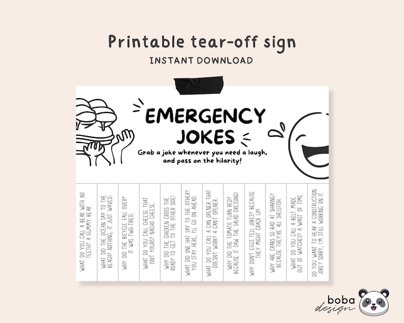 Printable Emergency Jokes Tear off Sign Funny Office Wall Decor Funny ...