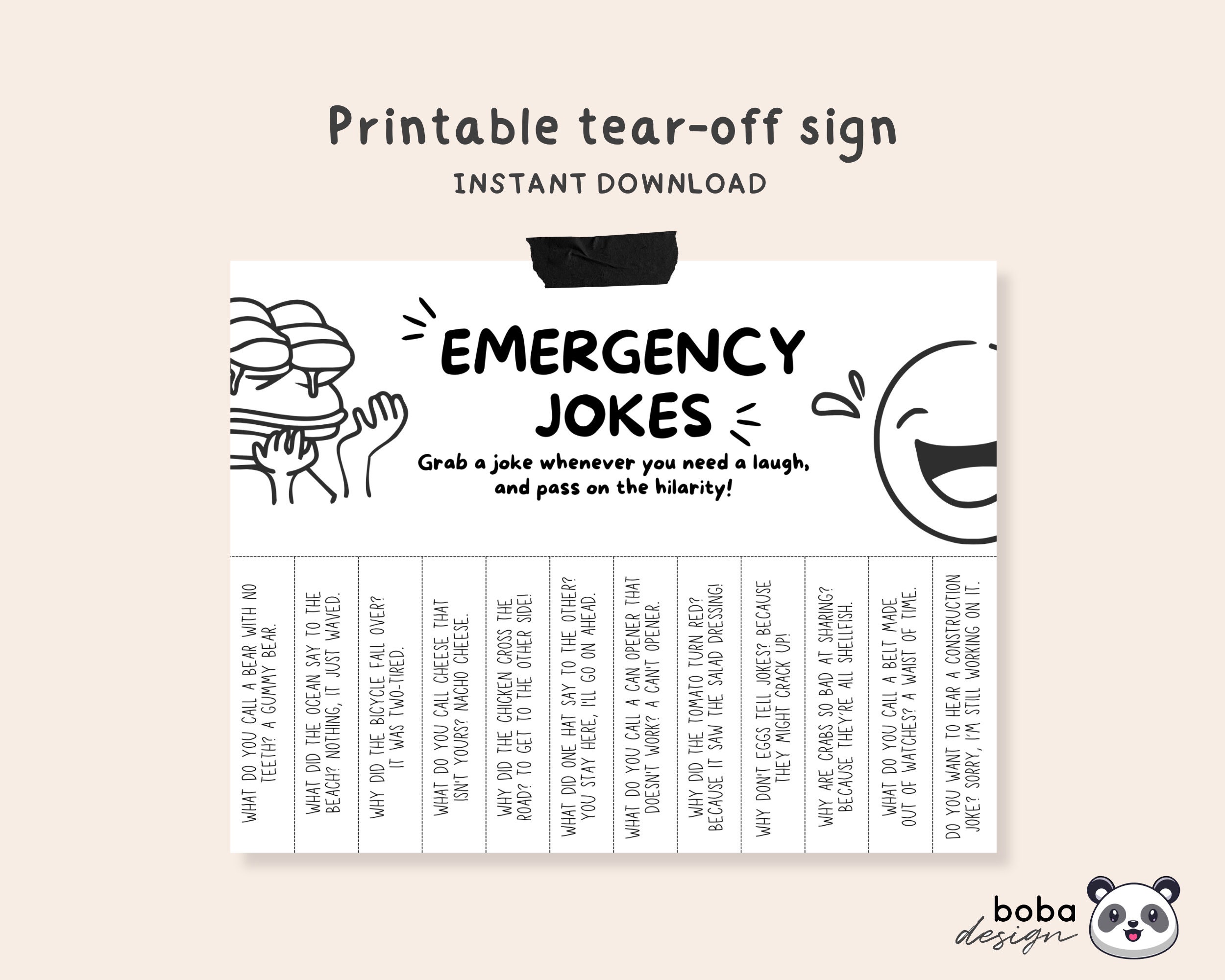 Printable Emergency Jokes Tear off Sign Funny Office Wall Decor Funny ...