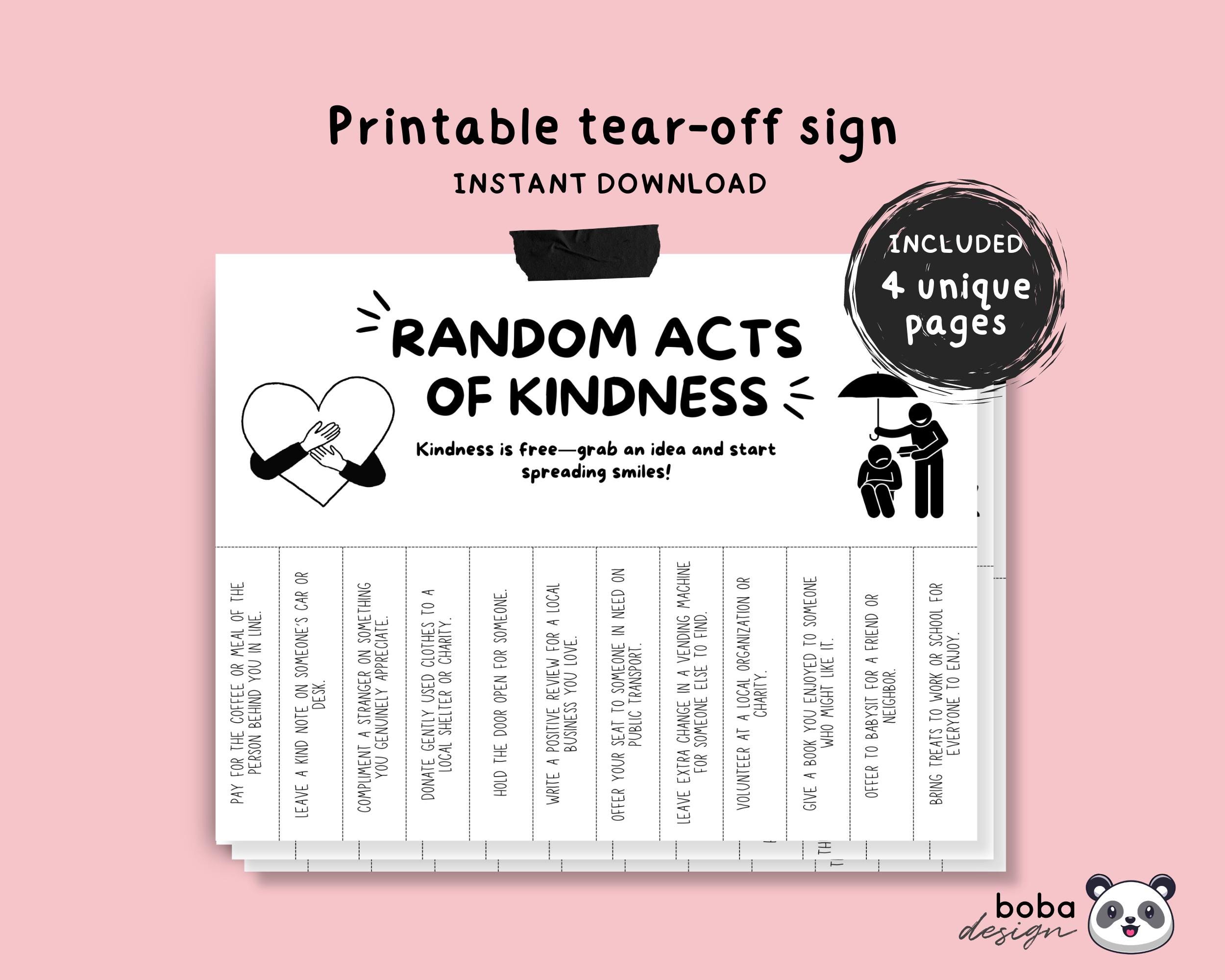 Printable Random Act of Kindness Tear off Sign Funny Games Funny ...