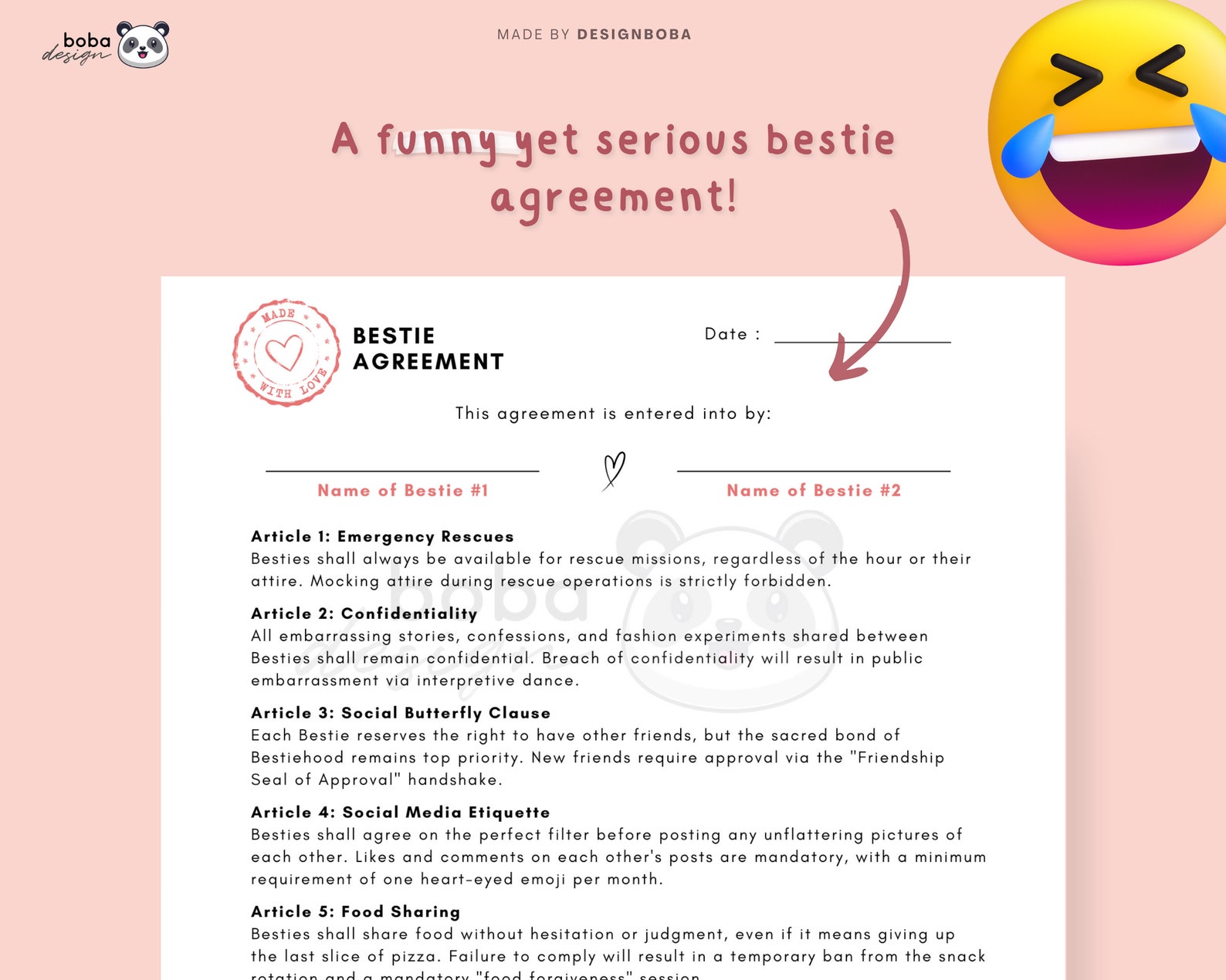 Bestie Contract Agreement Funny Printable Contract, Funny Relation ...