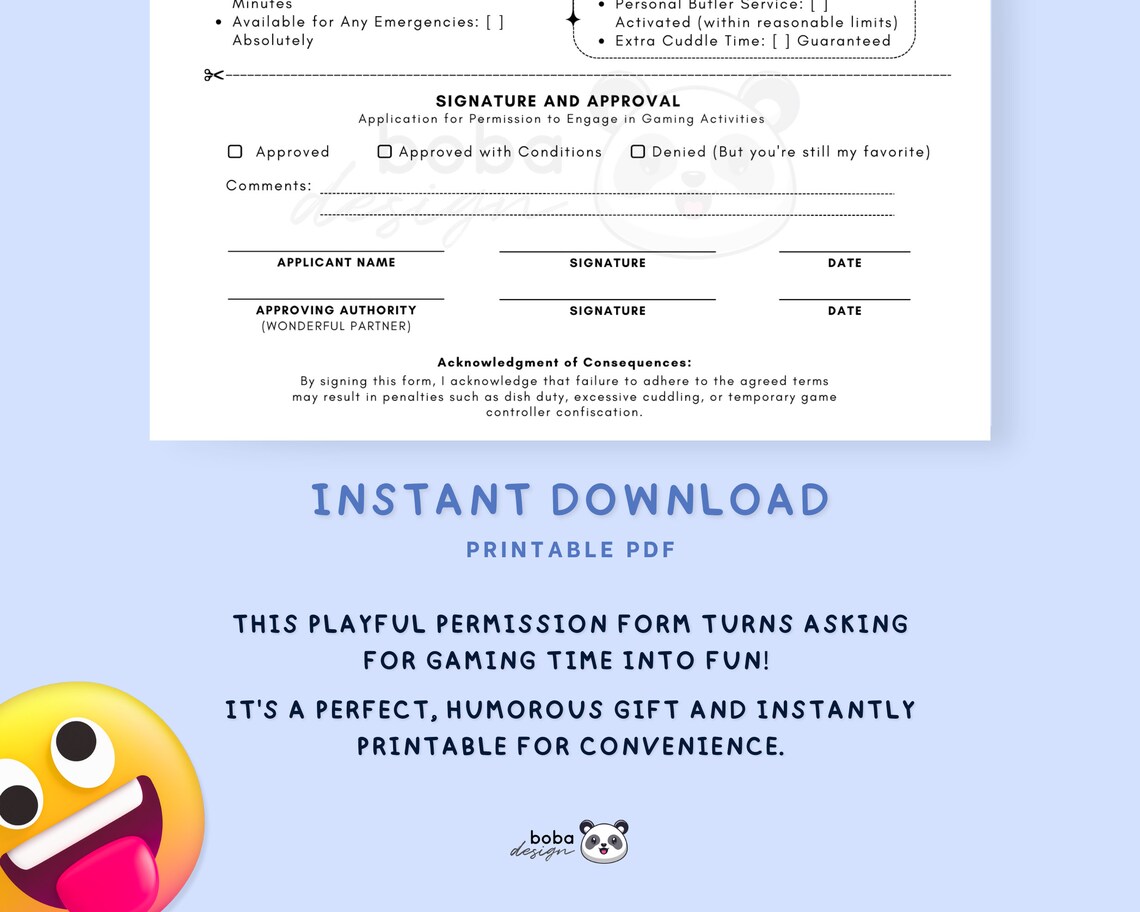 Permission to Play Video Games Printable - Funny Printable Contract ...