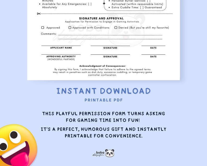 Permission to Play Video Games Printable - Funny Printable Contract ...