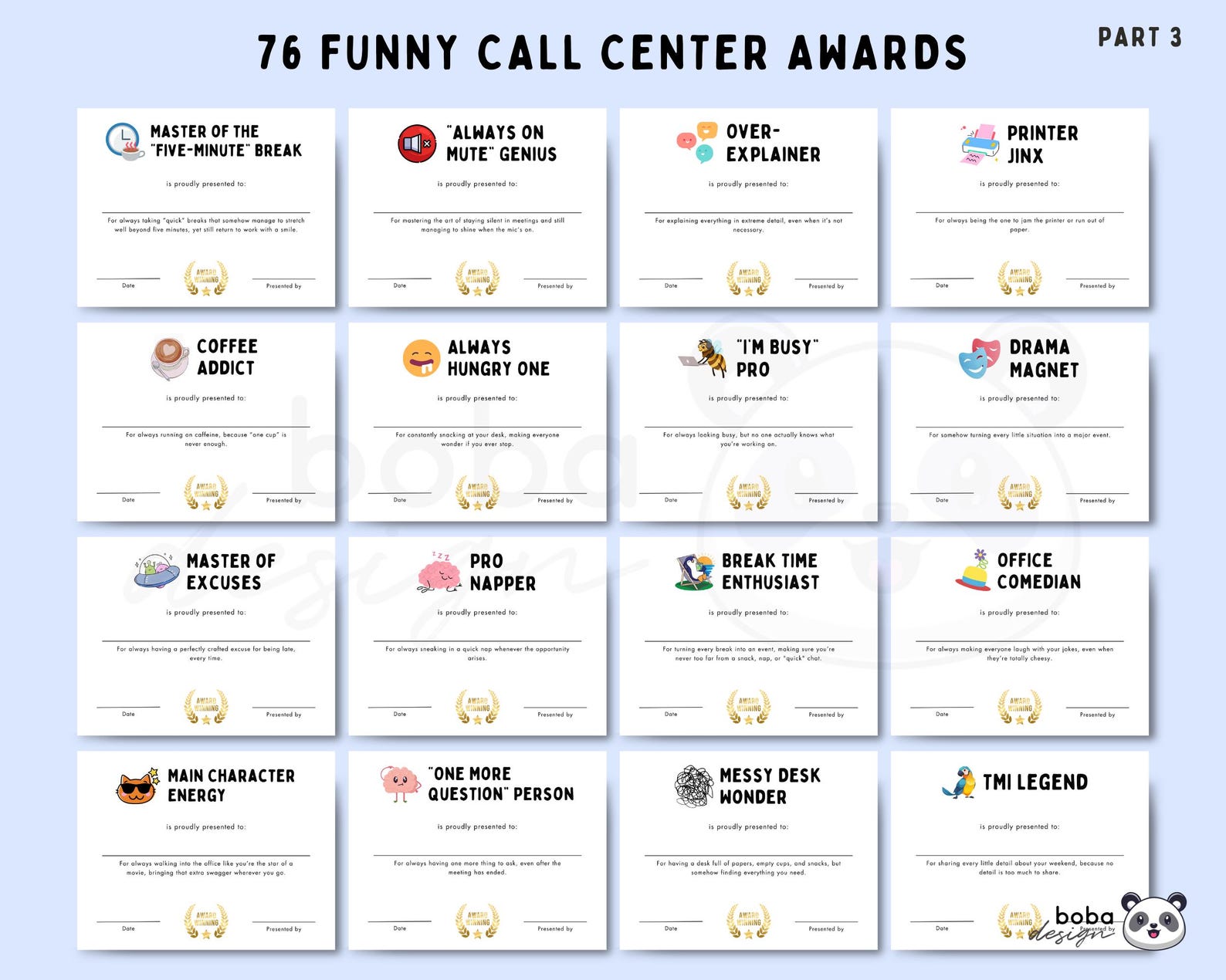 Printable Funny Call Center Employee Awards Appreciation Awards ...