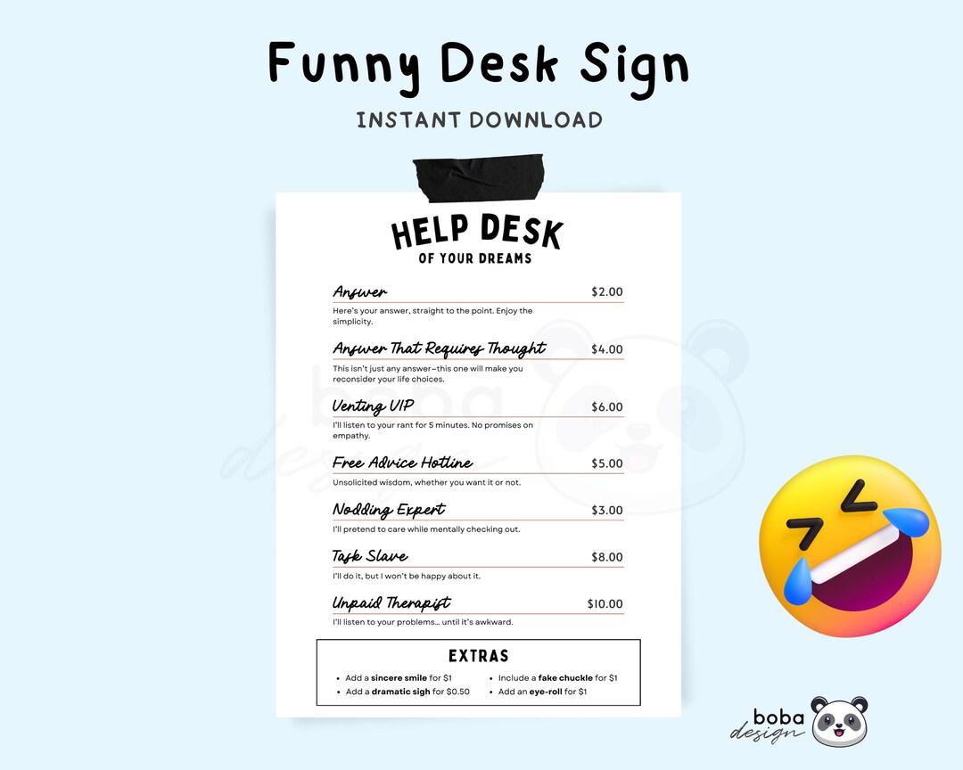 Funny Help Desk Pricing Office Sign Printable Office Cubicle Decor Help ...
