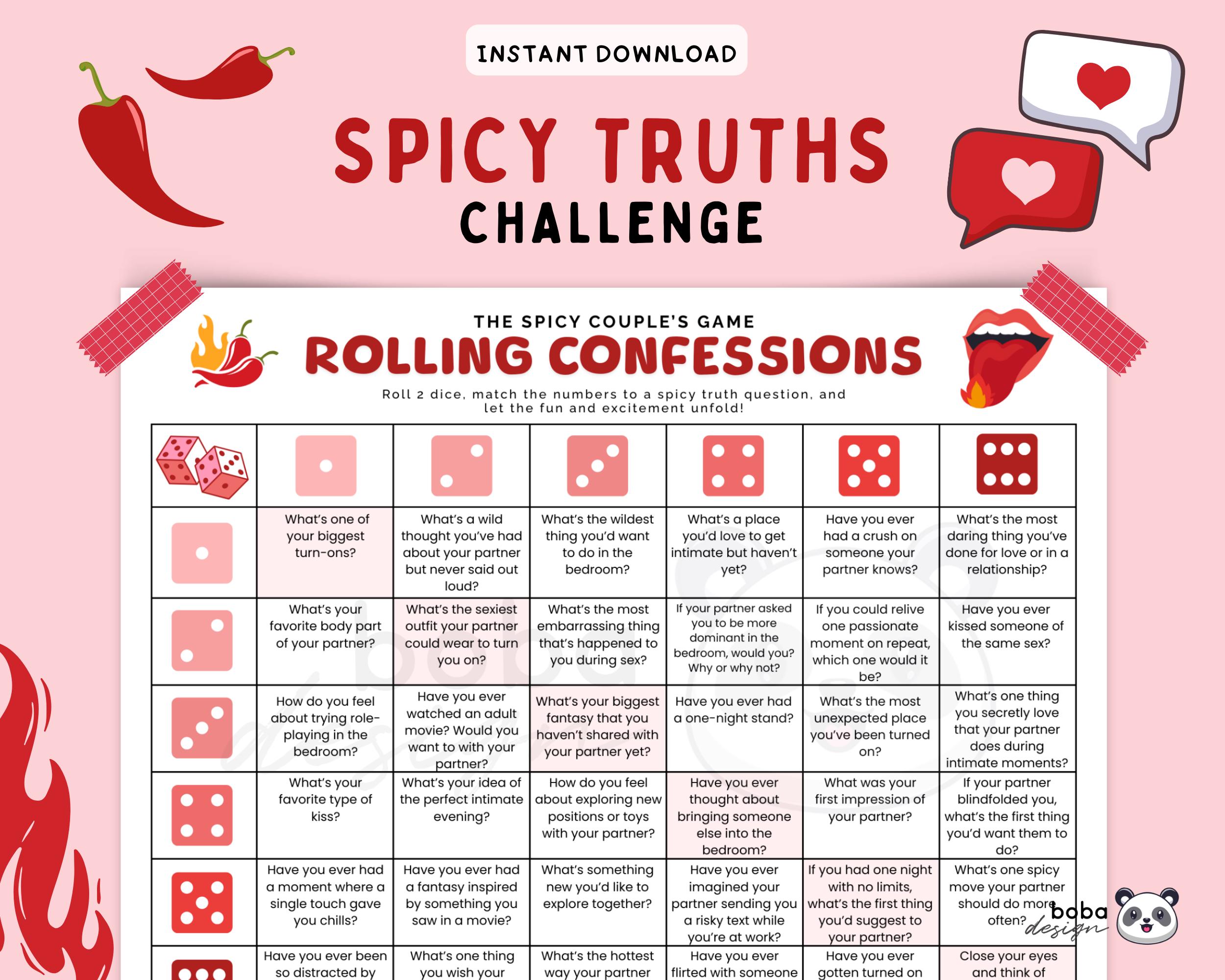 Printable Dirty Truth Game for Couple Spicy Couples Dice Game Spicy ...