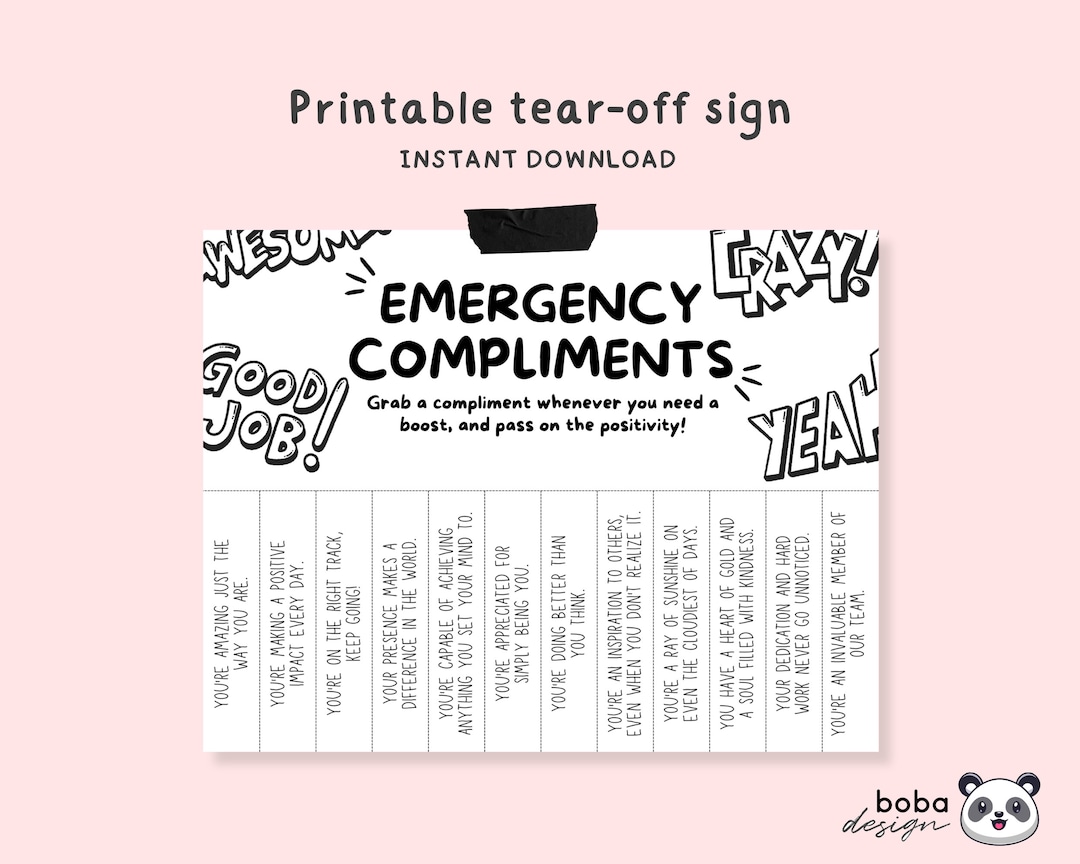 Printable Emergency Compliments Tear off - Funny Office Wall Decor ...