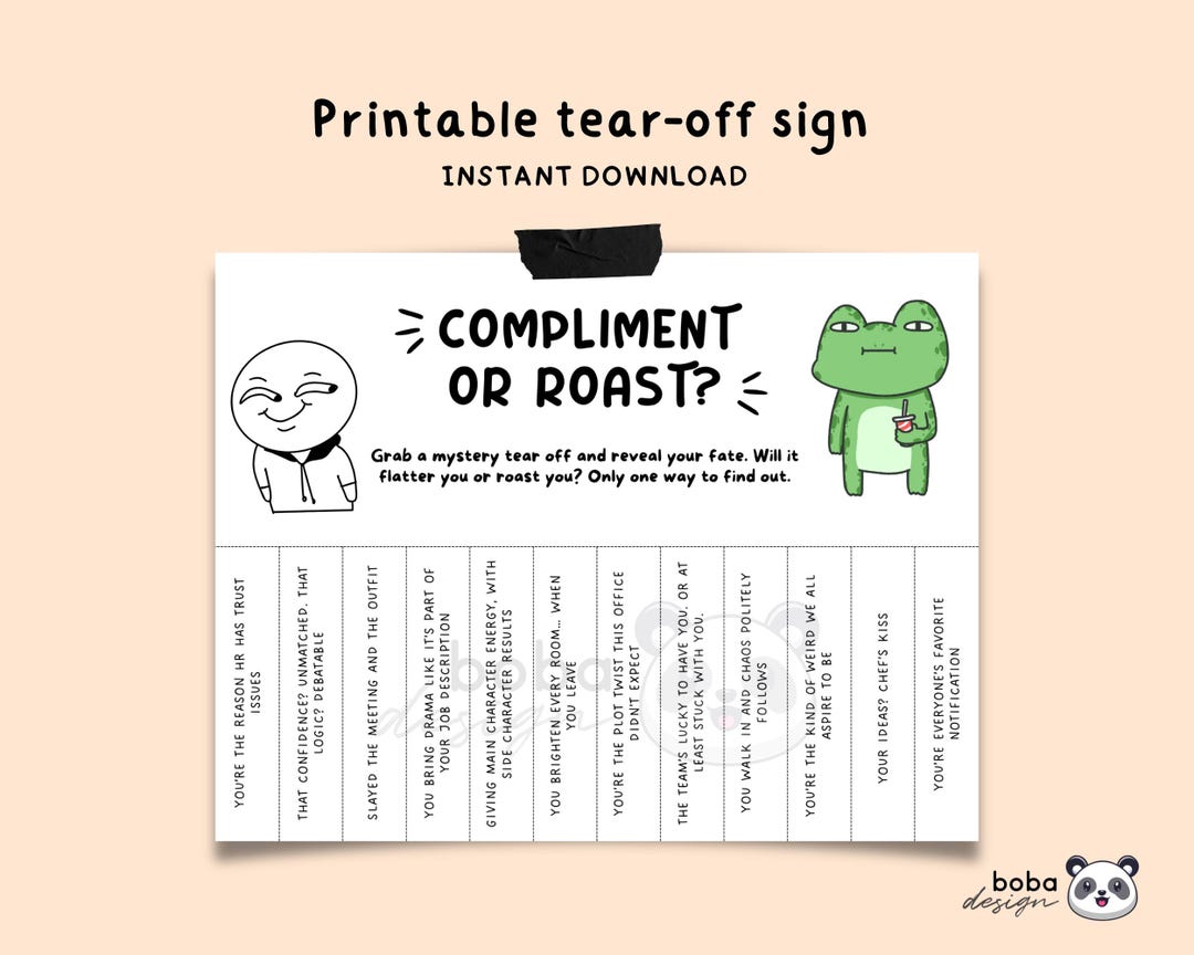 Printable Compliment Roast Positivity Funny Office Sign Cubicle Decor ...