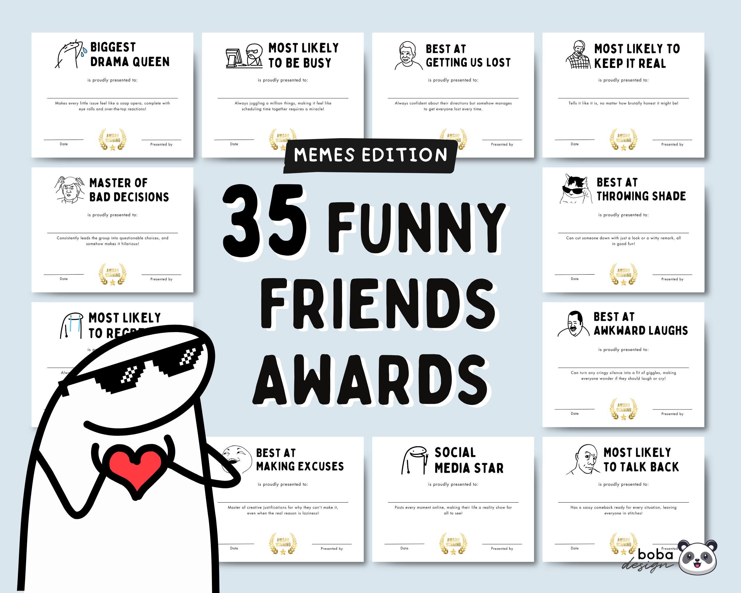 Printable Funny Friends Awards Appreciation Fun Gifts for Friends ...