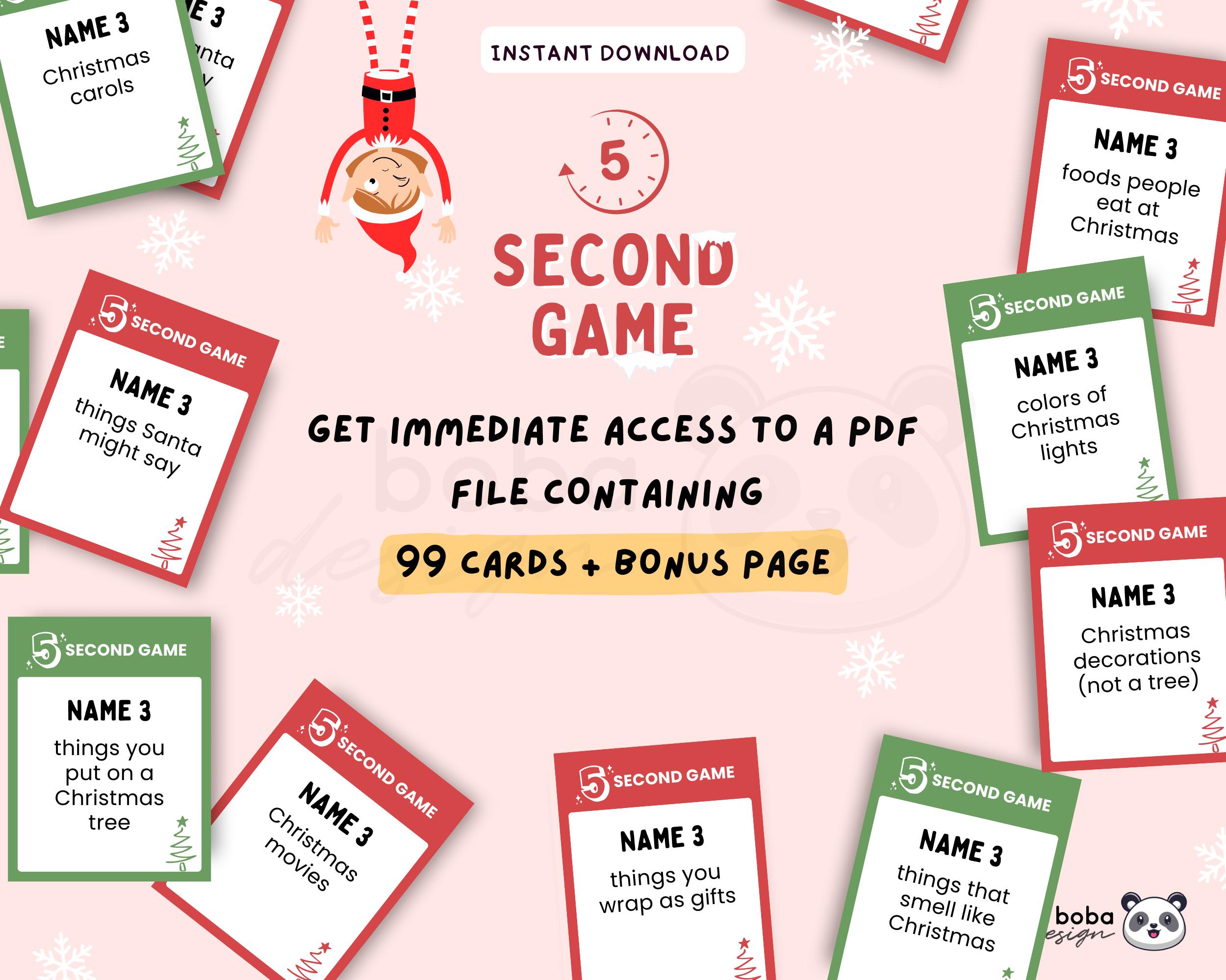 Christmas 5 Second Game Funny Printable Christmas Game Christmas ...
