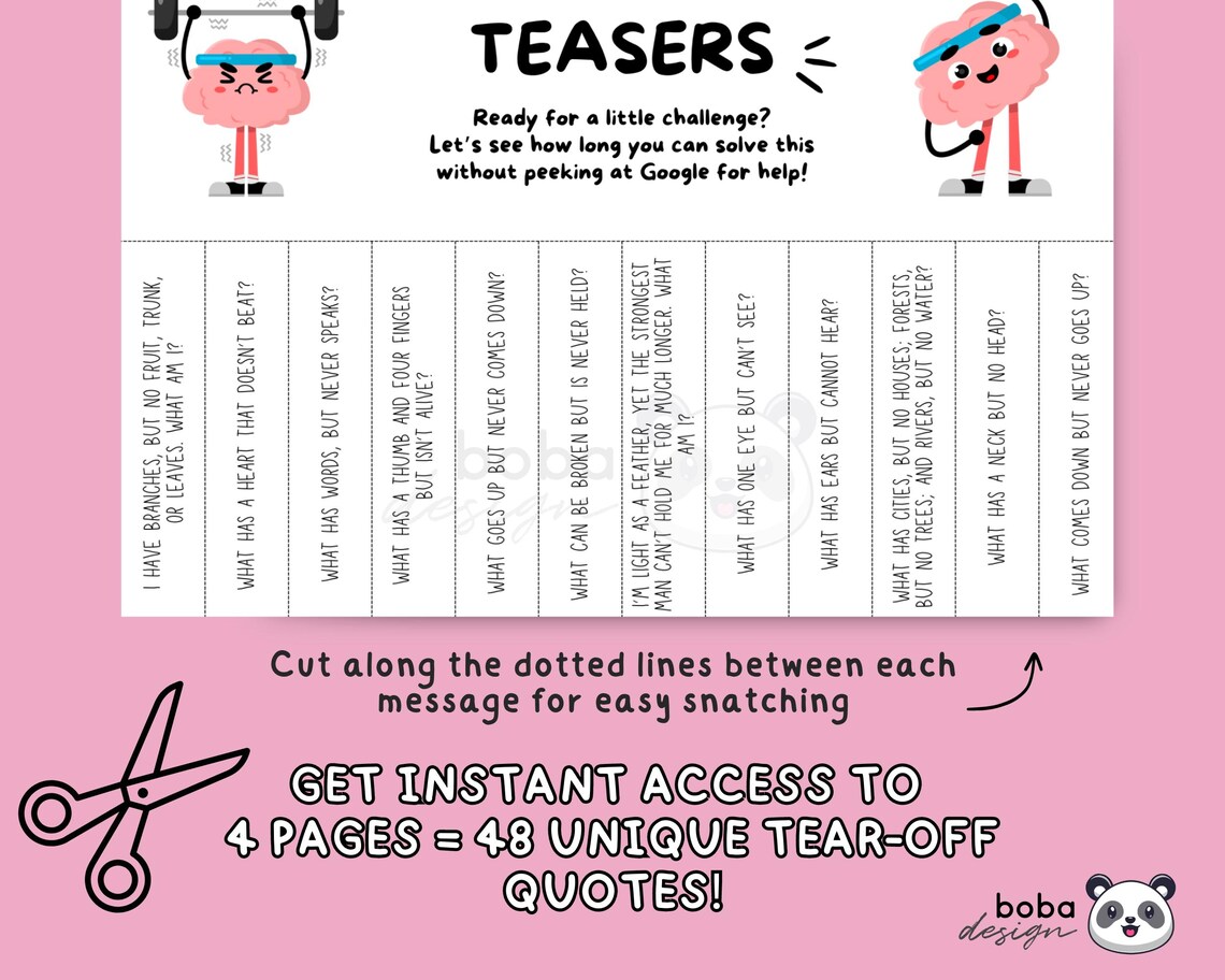 Printable Mini Brain Teasers Tear off Sign Funny Games Funny Office ...