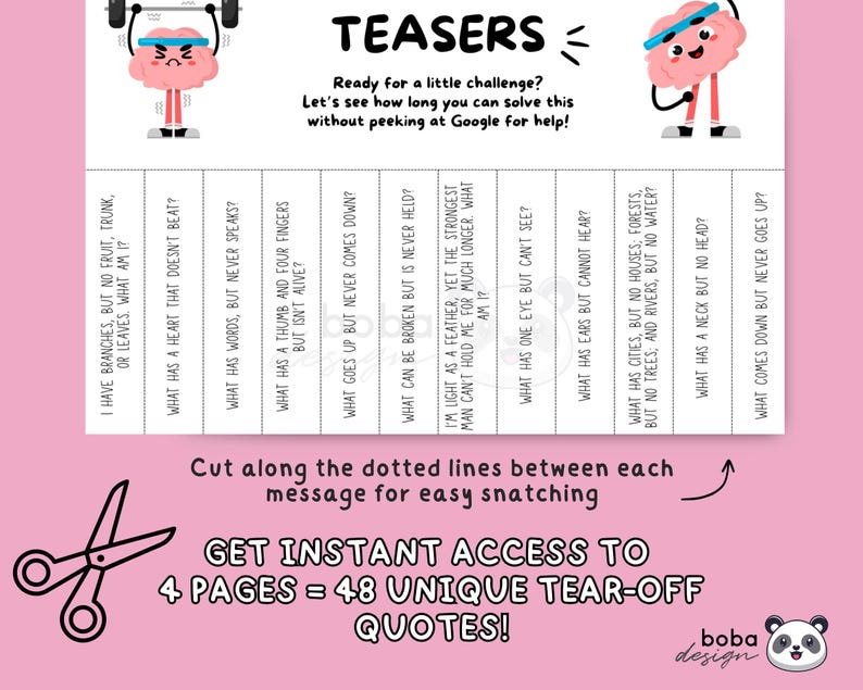 Printable Mini Brain Teasers Tear off Sign Funny Games Funny Office ...