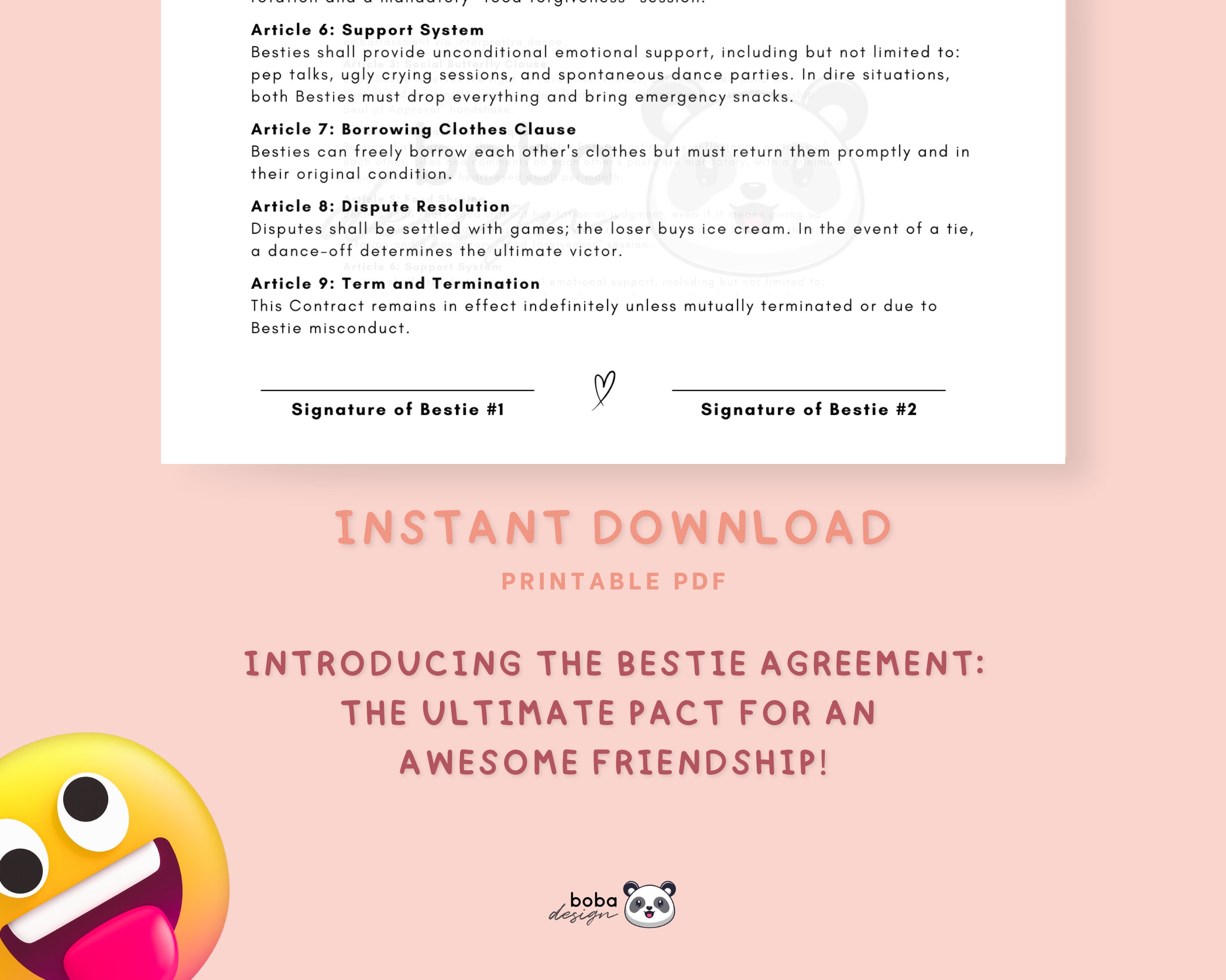 Bestie Contract Agreement Funny Printable Contract, Funny Relation ...