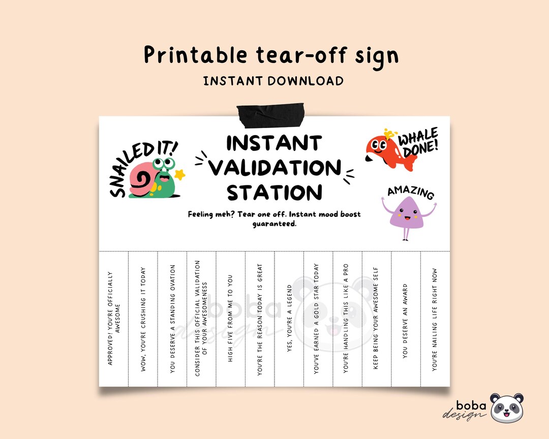 Printable Instant Validation Compliments Tear off Funny Office Wall ...