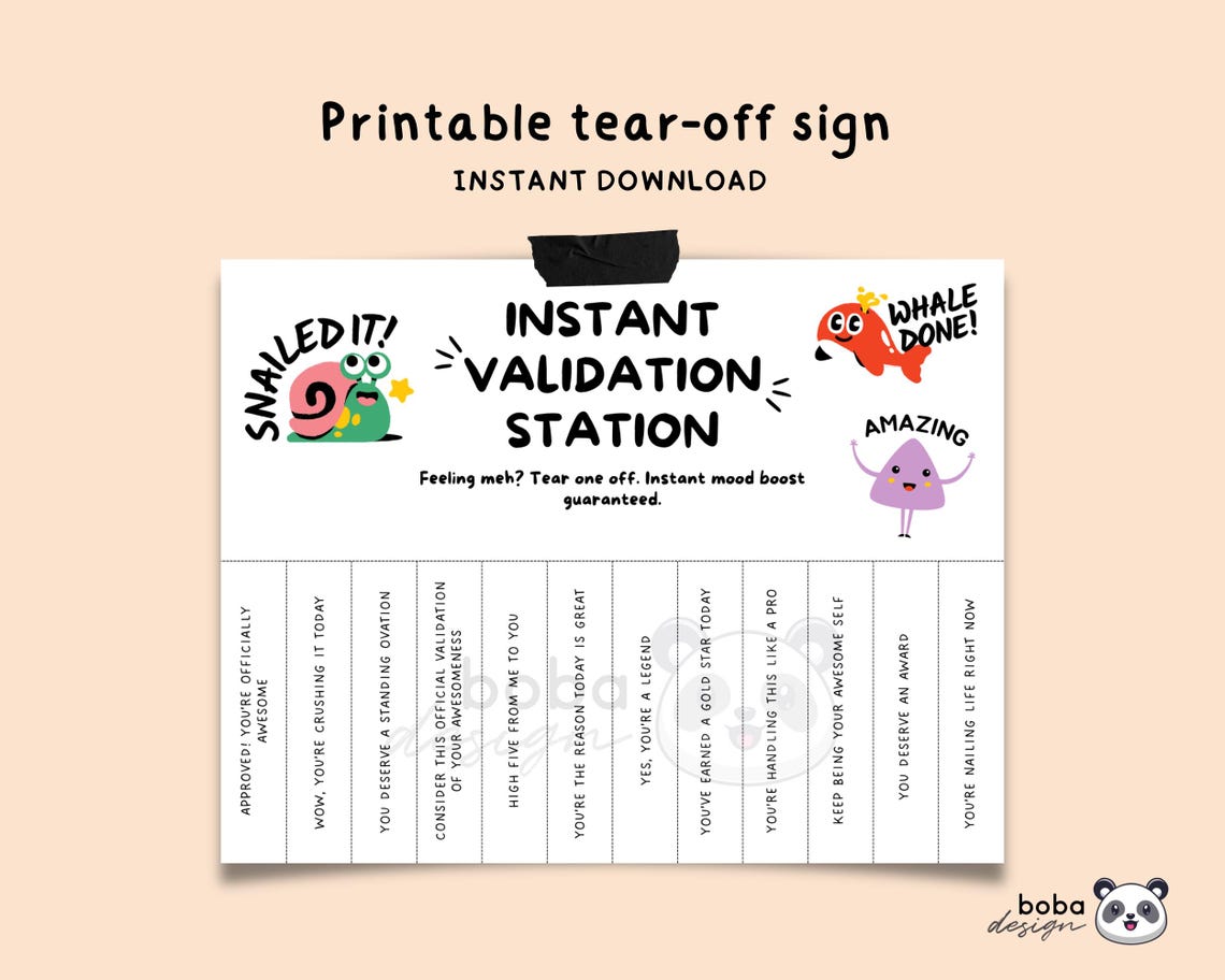 Printable Instant Validation Compliments Tear off Funny Office Wall ...