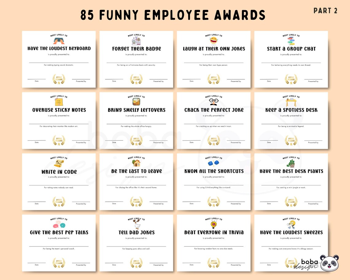 Printable Funny Most Likely to Employee Awards Printable Appreciation ...