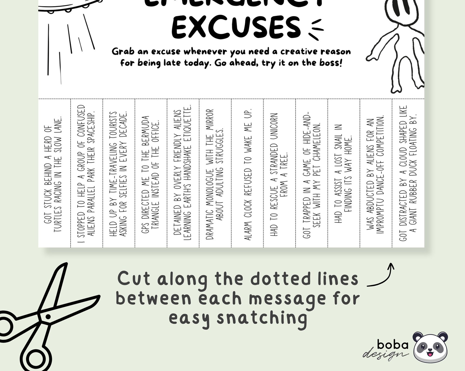 Printable Emergency Excuses Tear off Sign - Funny Office Wall Decor ...
