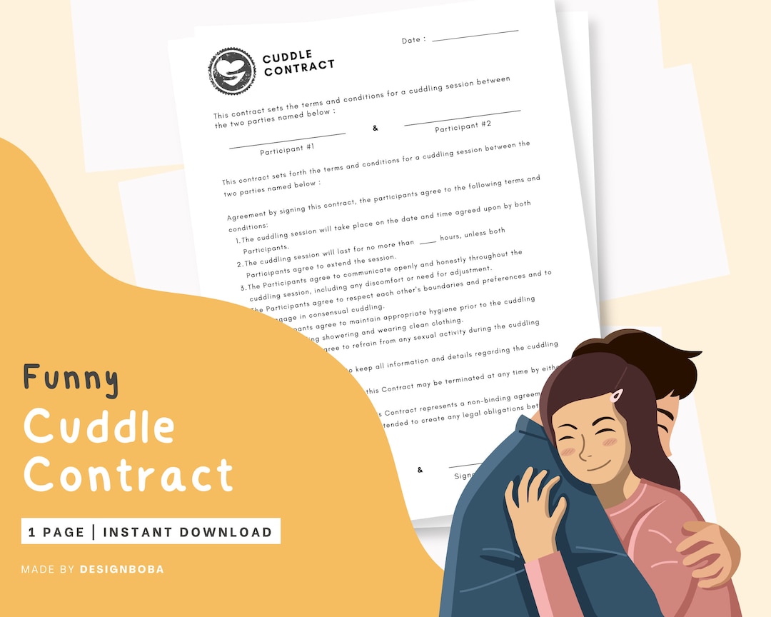 Cuddle Buddy Contract Funny Printable Contract, Funny Cuddle Contract ...