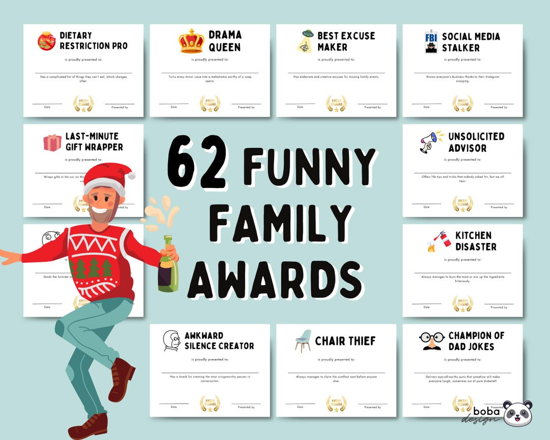 Printable Funny Family Awards Appreciation Fun Gifts for Family Members ...