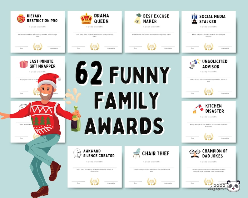 Printable Funny Family Awards Appreciation Fun Gifts for Family Members ...