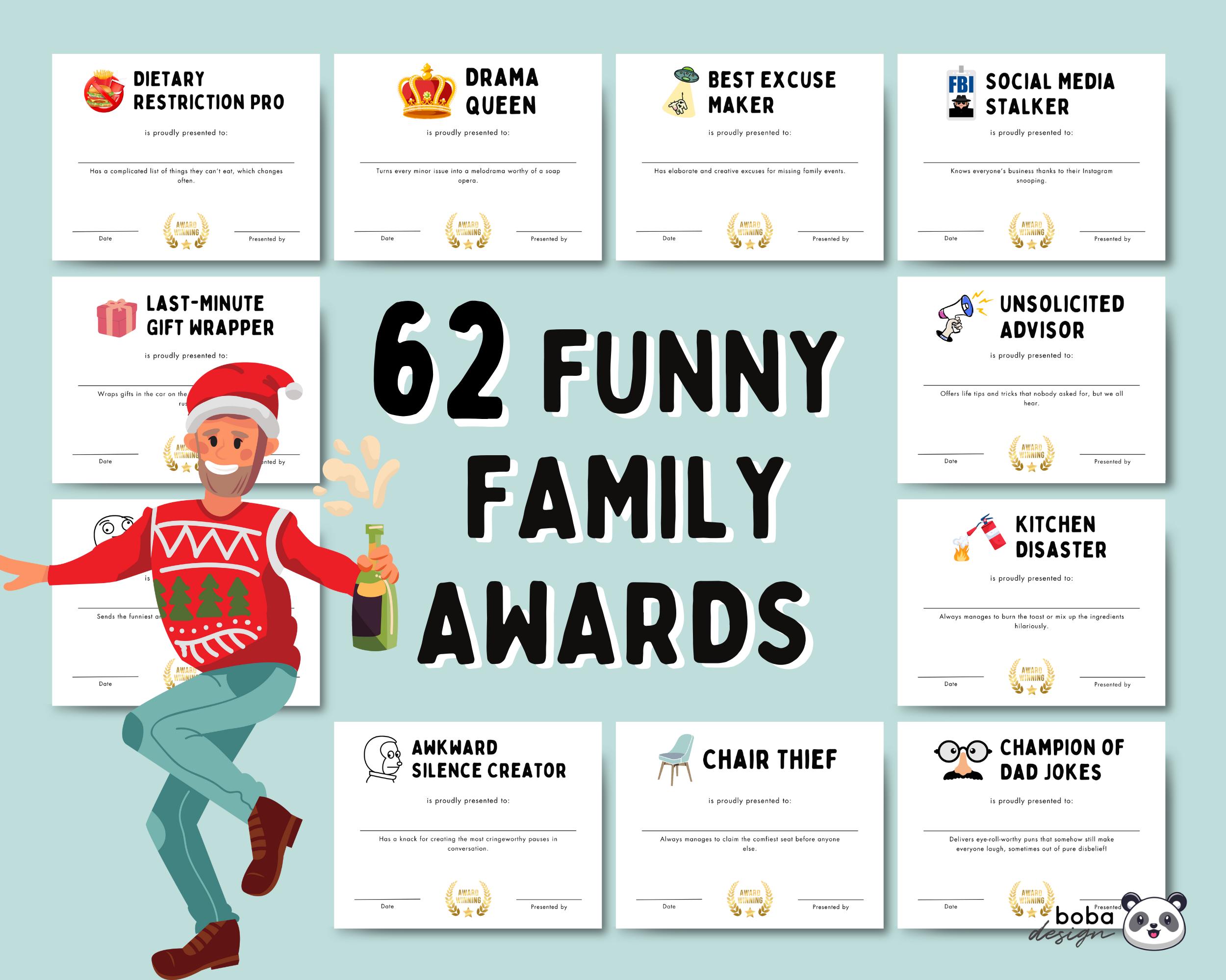Printable Funny Family Awards Appreciation Fun Gifts for Family Members ...
