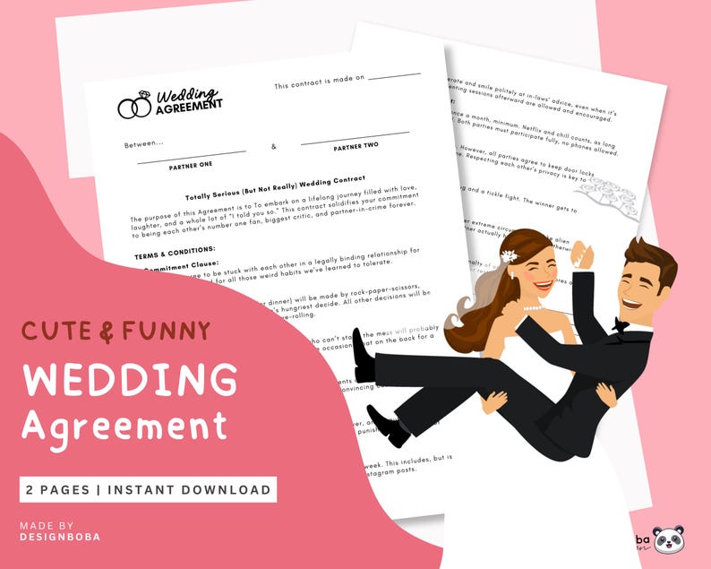Funny Wedding Contract Wedding Gift Funny Printable Planner Funny ...