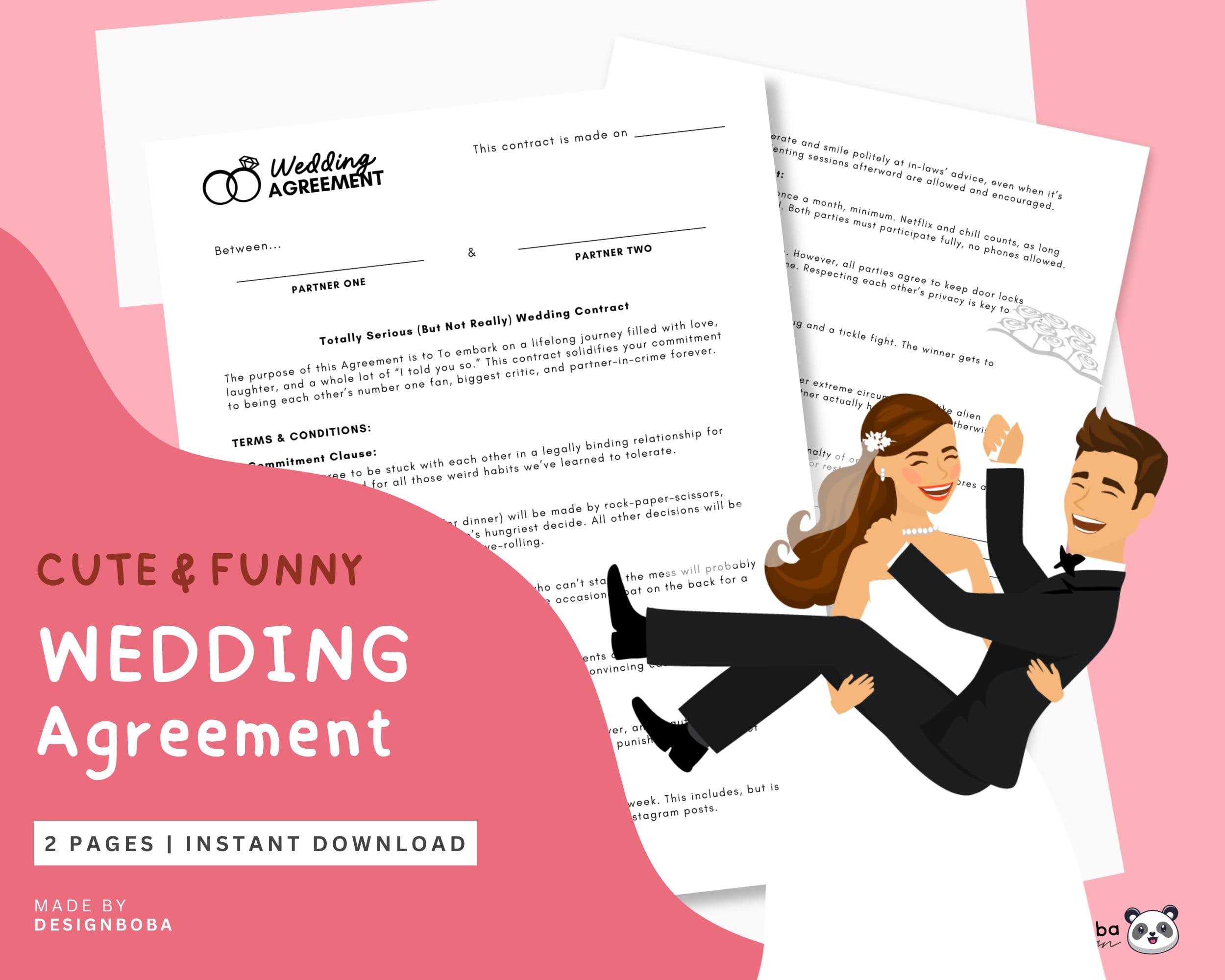 Funny Wedding Contract Wedding Gift Funny Printable Planner Funny ...