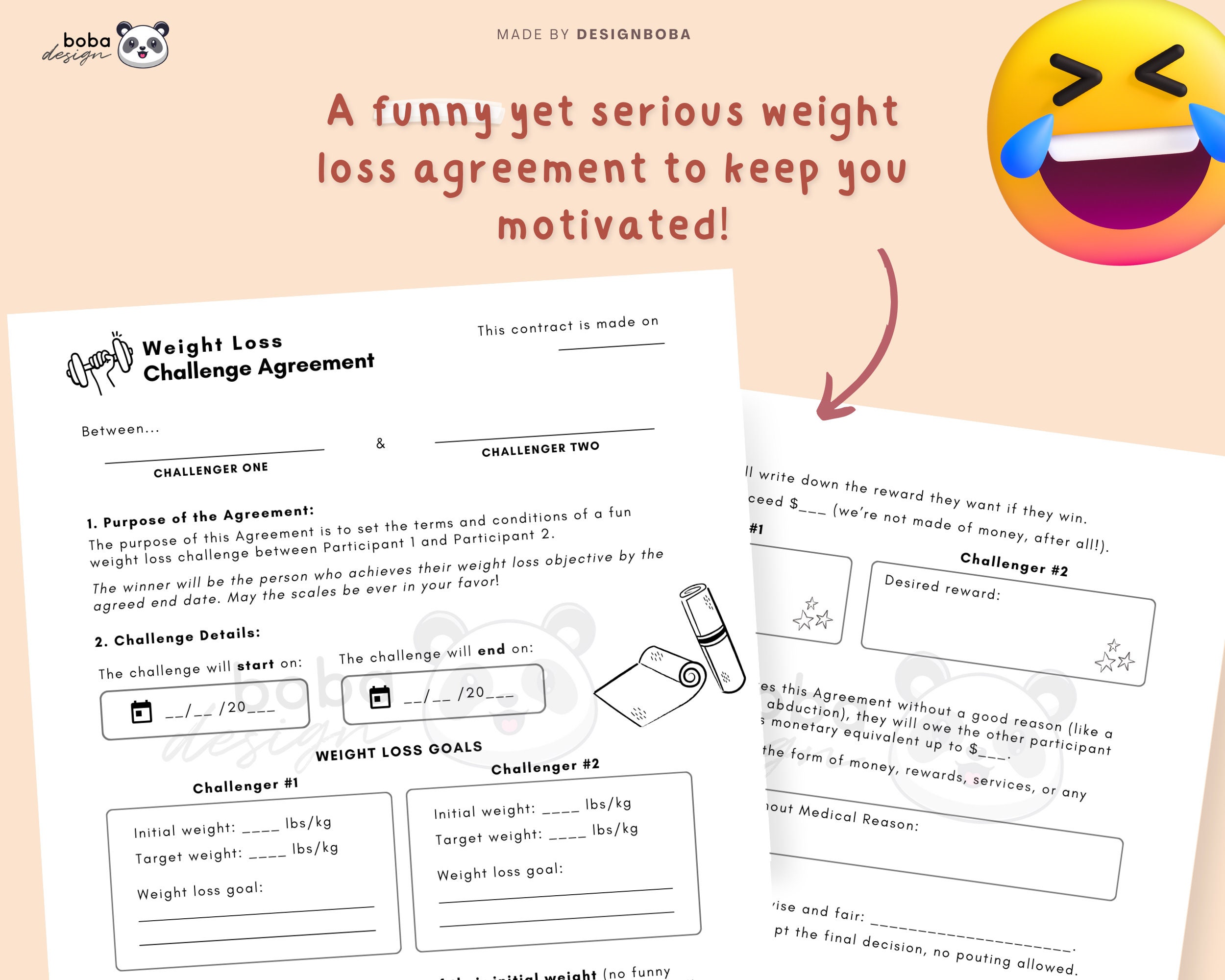 Weight Loss Challenge Contract Printable Weight Loss Agreement Funny ...