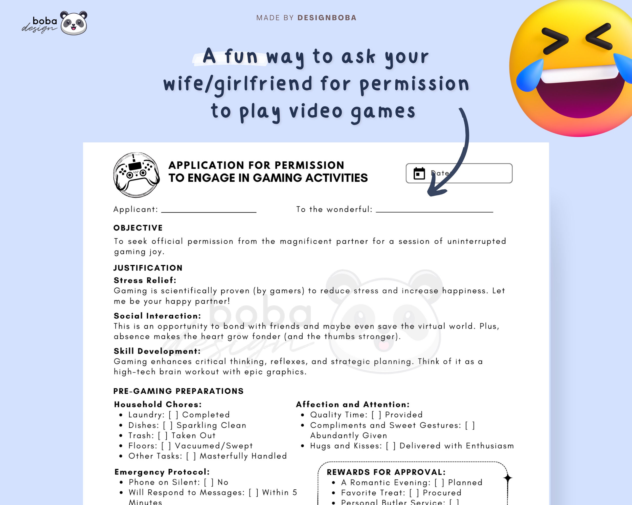 Permission to Play Video Games Printable - Funny Printable Contract ...