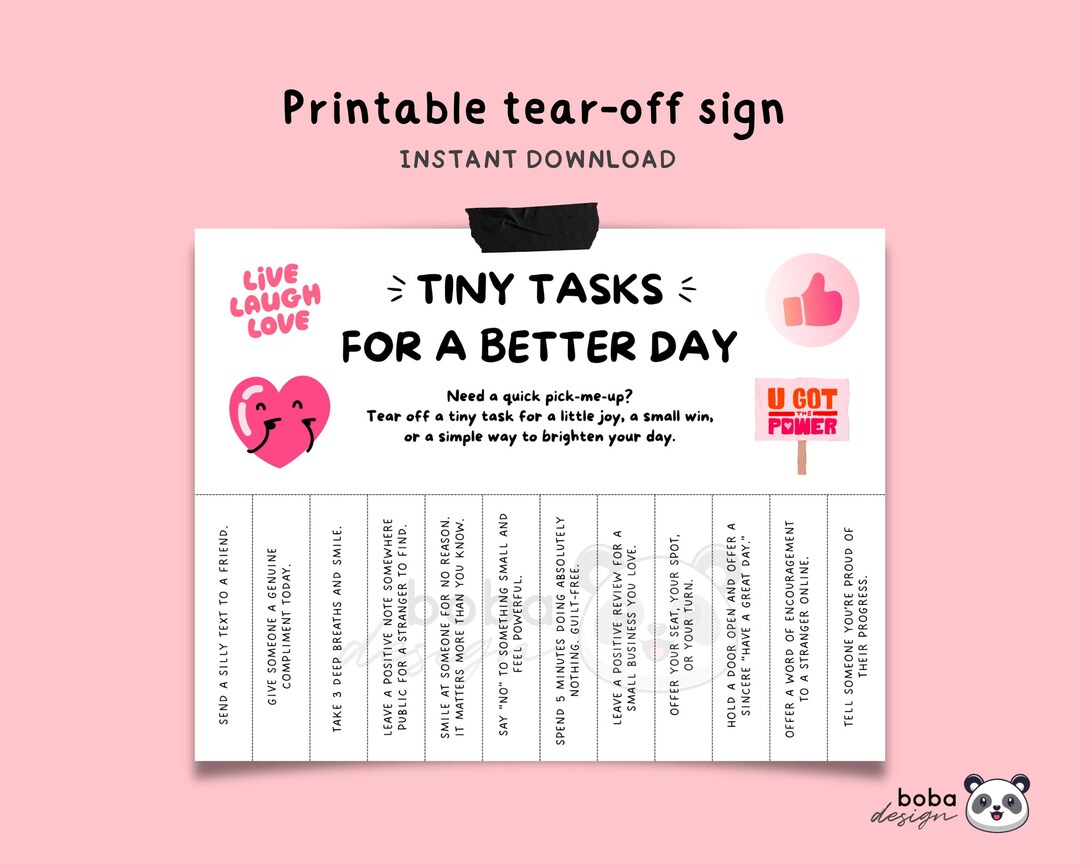 Printable Tiny Tasks for a Better Day Positivity Funny Office Sign ...