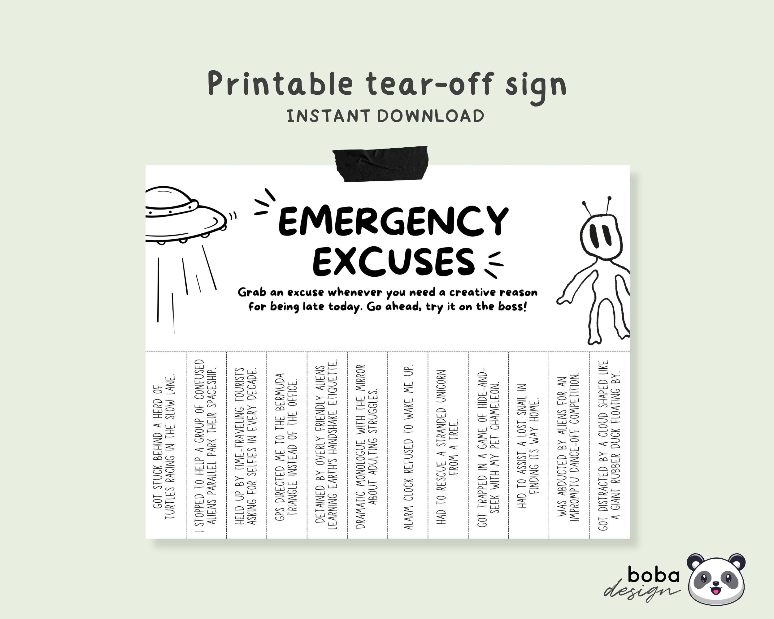 Printable Emergency Excuses Tear off Sign - Funny Office Wall Decor ...