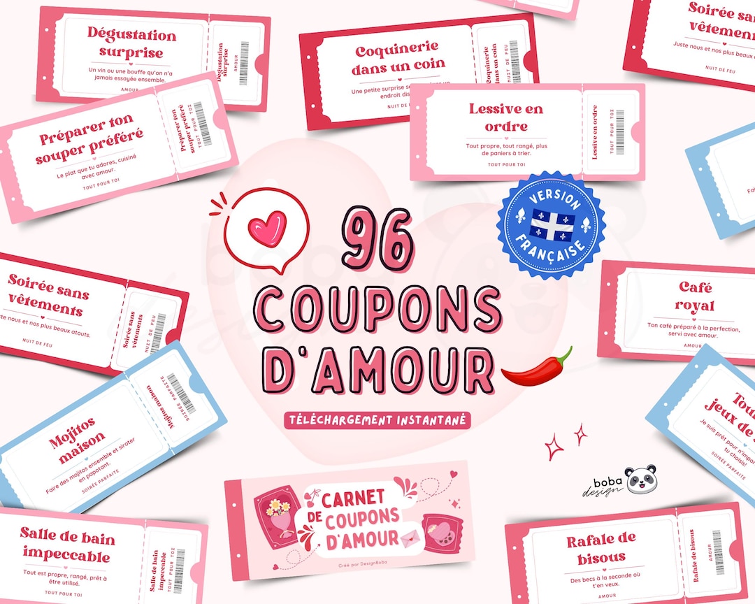 FRENCH 96 Spicy Printable Love Coupons Book in French for Couple Carnet ...