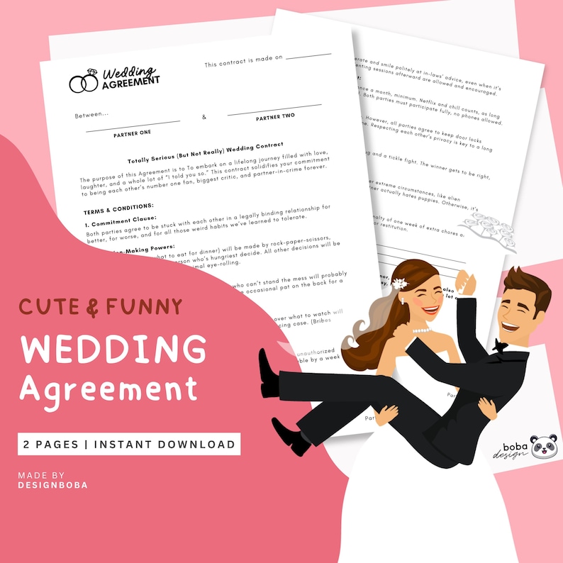 Funny Wedding Contract Wedding Gift Funny Printable Planner Funny ...