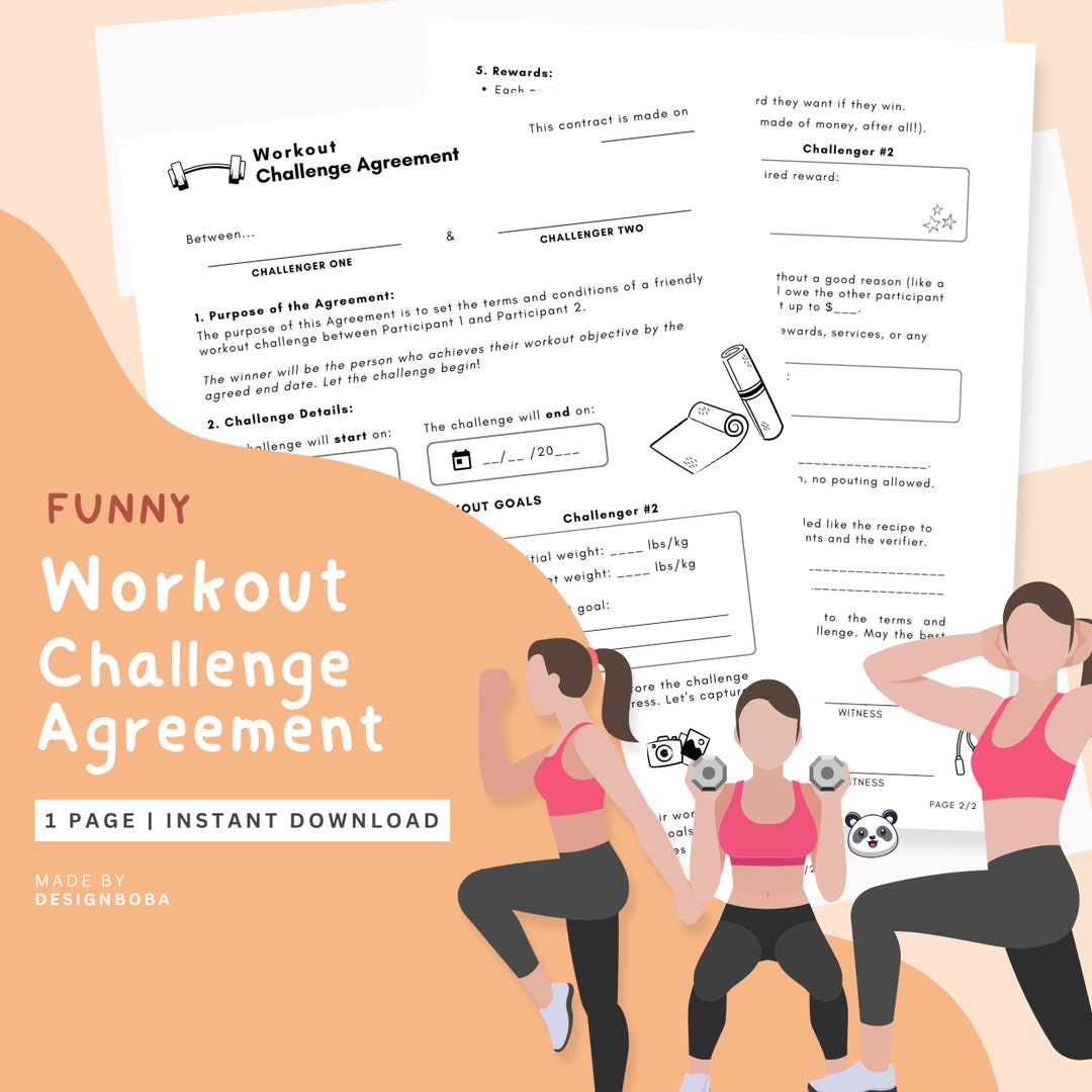 Workout Challenge Contract Workout Agreement Funny Printable Contract ...