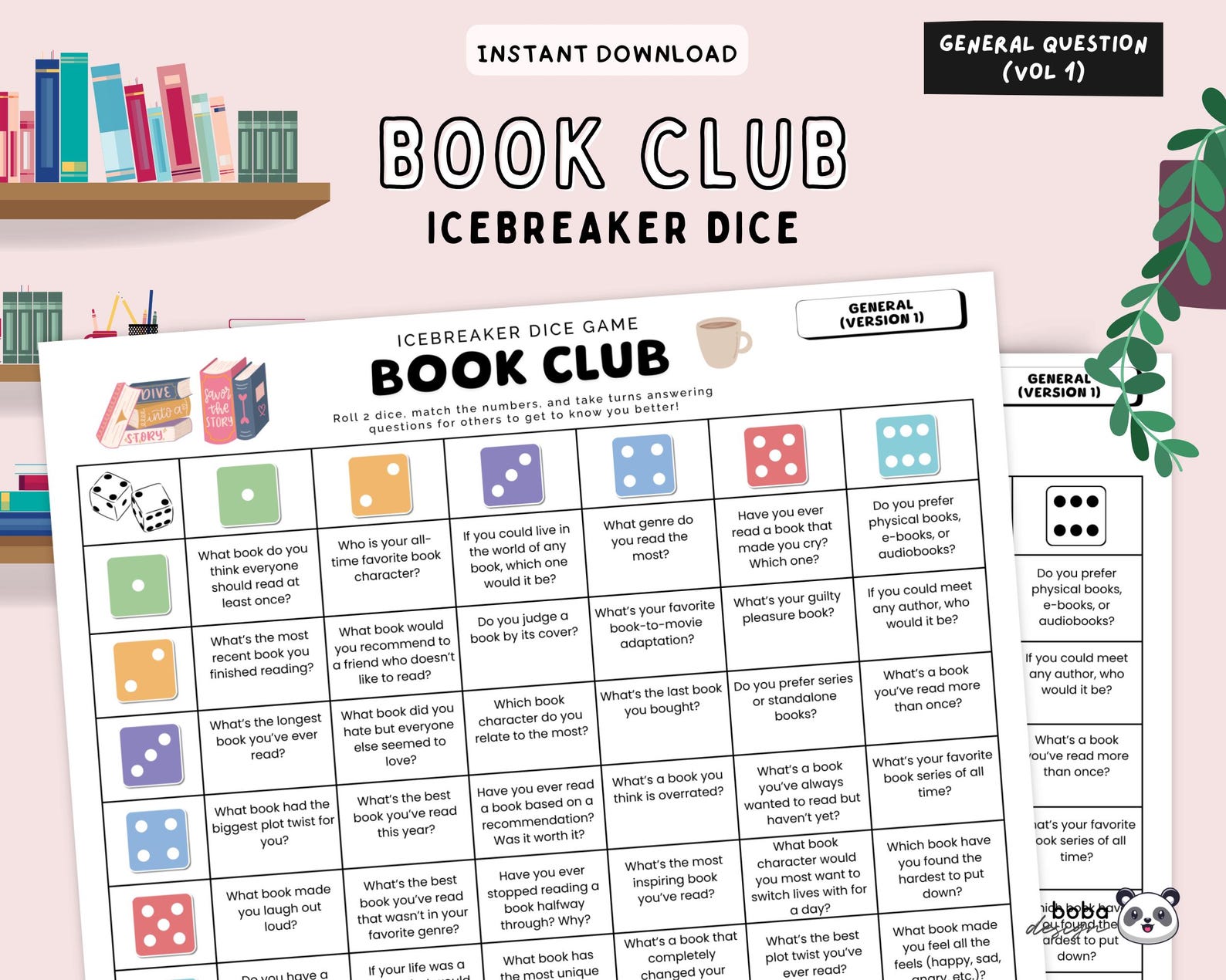 Printable Book Club Icebreaker Game Book Club Activity Book Club Dice ...