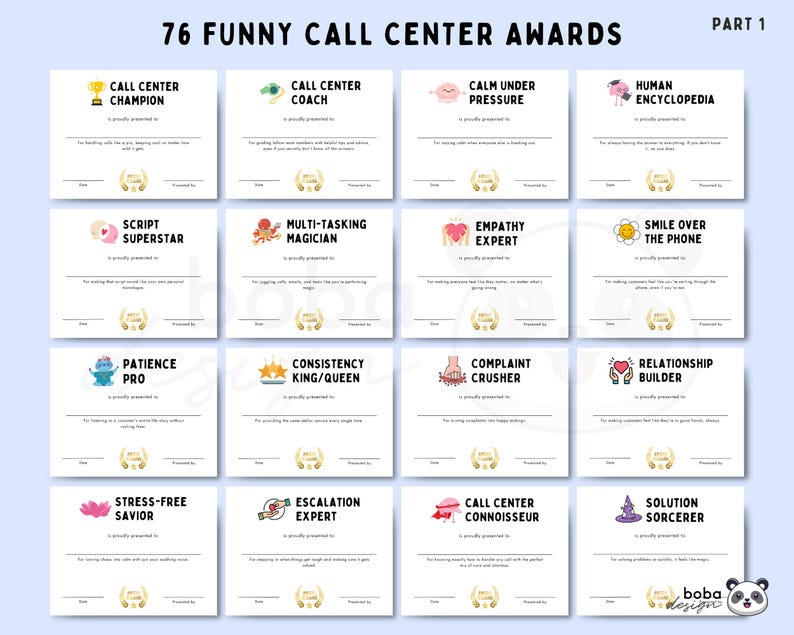 Printable Funny Call Center Employee Awards Appreciation Awards ...