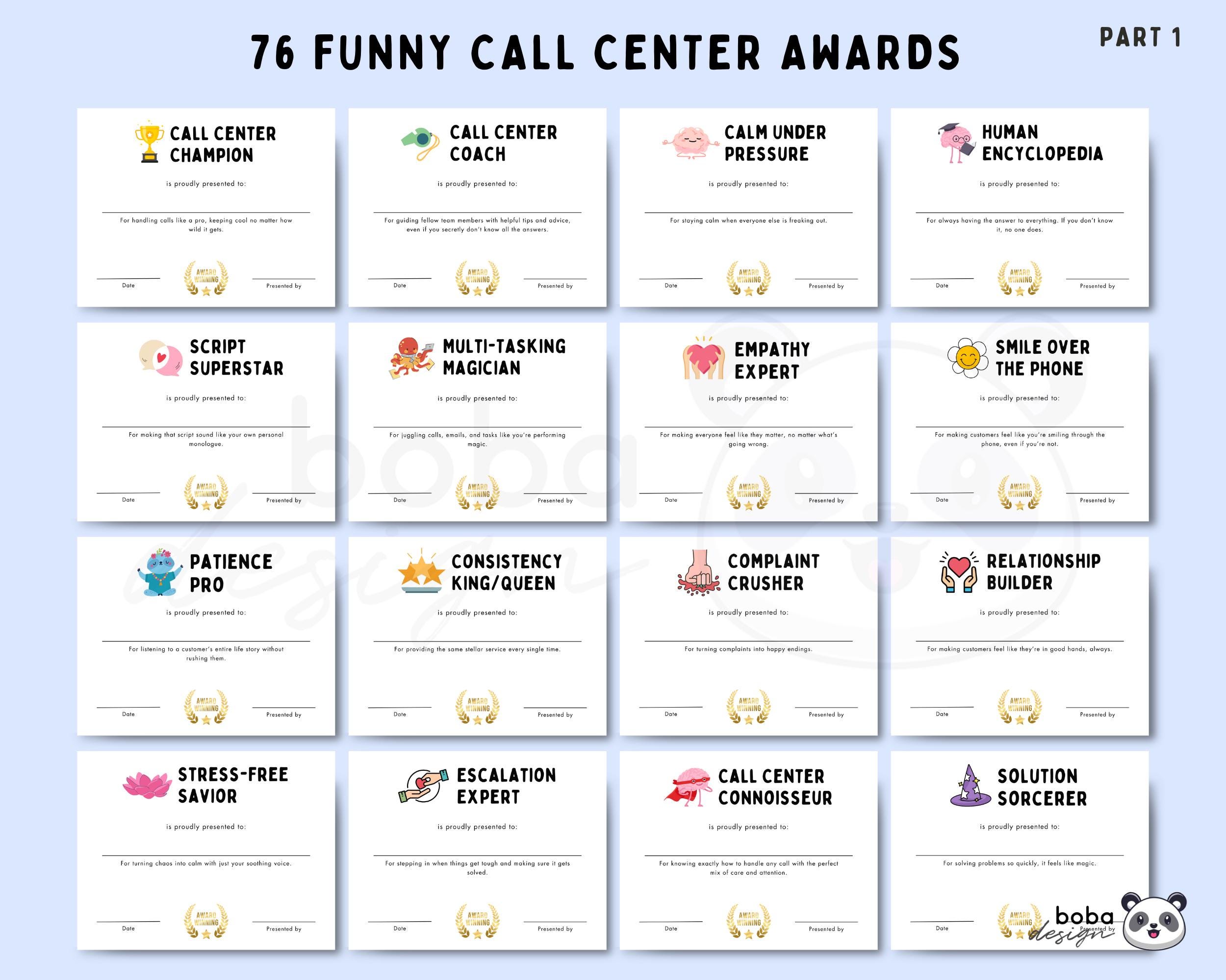 Printable Funny Call Center Employee Awards Appreciation Awards ...