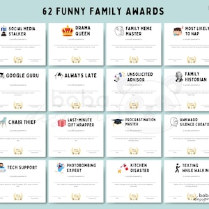 Printable Funny Family Awards Appreciation Fun Gifts for Family Members ...