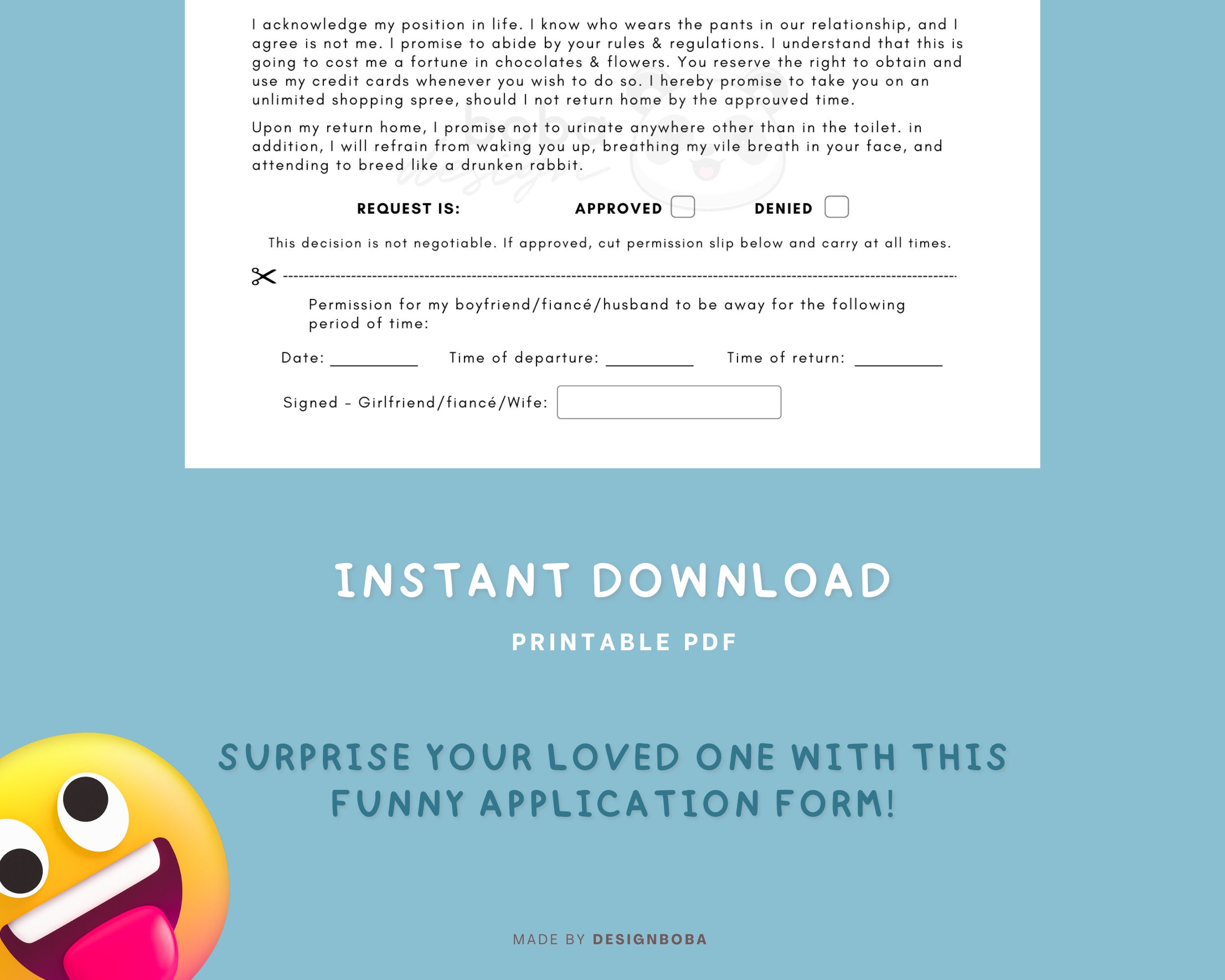 Application for a Night Out With the Boys Printable - Funny Printable ...