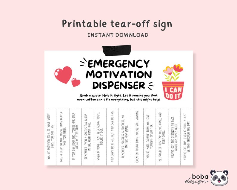 Printable Emergency Motivation Dispenser Positivity Funny Office ...