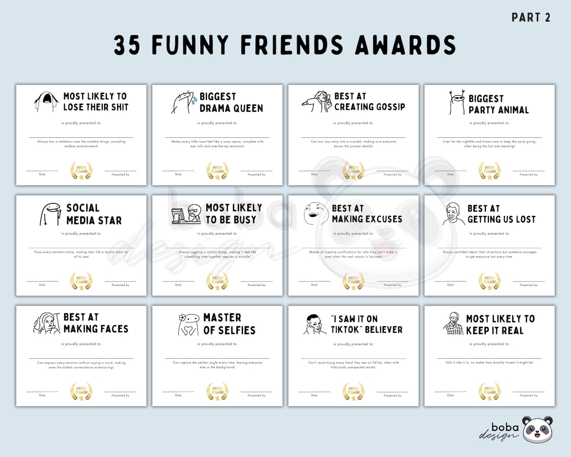 Printable Funny Friends Awards Appreciation Fun Gifts for Friends ...