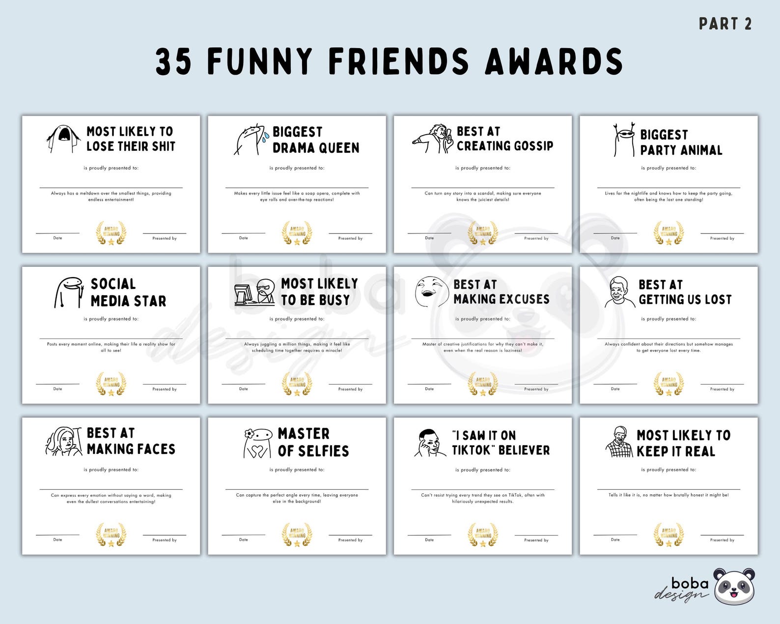 Printable Funny Friends Awards Appreciation Fun Gifts for Friends ...