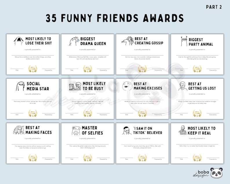 Printable Funny Friends Awards Appreciation Fun Gifts for Friends ...