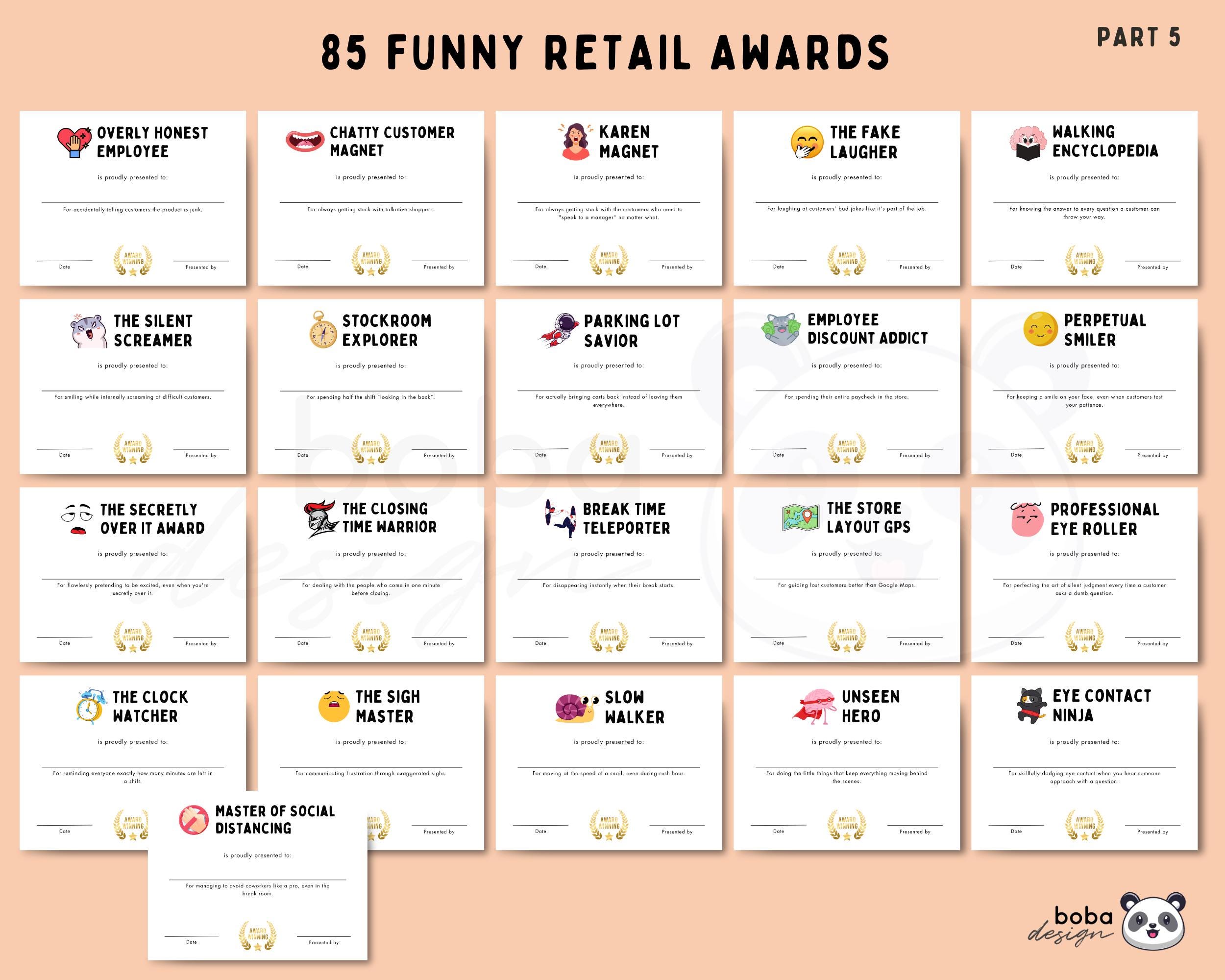Printable Funny Retail Employee Awards Appreciation Awards Certificates ...
